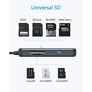 Anker USB C Hub, 5-in-1 USB C Adapter, with 60W Power Delivery, microSD and SD Card Reader, 2 USB 3.0 Ports, for MacBook Pro, Chromebook, XPS, and More