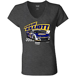 Checkered Flag Sports Chase Elliott 2023 Women's NAPA Challenger V-Neck Ladies T-Shirt (as1, Alpha, x_l, Regular, Regular) Gray