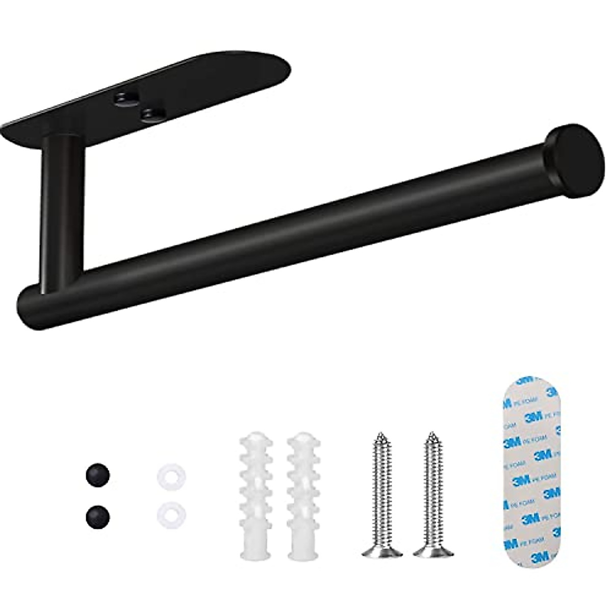 Paper Towel Holder Wall Mount,Paper Towels Rolls,13 Inch Self Adhesive or Drilling Black Paper Towel Holder Under Cabinet with Screws,Stainless Steel Paper Towel Holder
