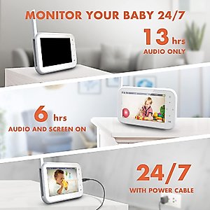 REXING BM1 Baby Monitor w/Recording Capabilities 4.5” IPS Display, 720p Video/Audio, Two-Way Talking, Microphone/Speaker, 1000ft Range, Night Vision,Thermal Monitor, Cry/Sound Detection,Lullaby Music