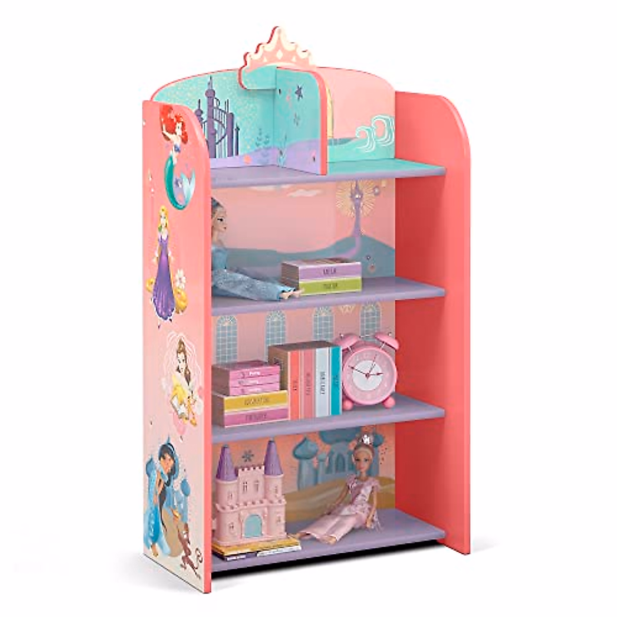 Disney Princess Wooden Playhouse 4-Shelf Bookcase for Kids by Delta Children - Greenguard Gold Certified, Pink