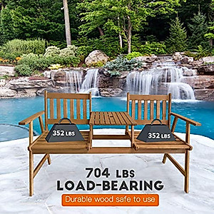 FDW Outdoor Patio Bench Wood Garden Bench Park Bench Acacia Wood for Pool Beach Backyard Balcony Porch Deck Garden Wooden Furniture, Natural Oiled