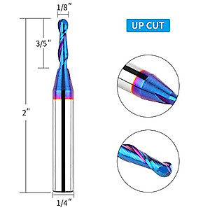 EANOSIC Carbide Ball Nose CNC Bit 1/4 Inch Shank, 1/8" Cutting Diameter End Mill Bits Spiral Router Bits Wood Milling Tool with Nano Blue Coating for Carving Engraving