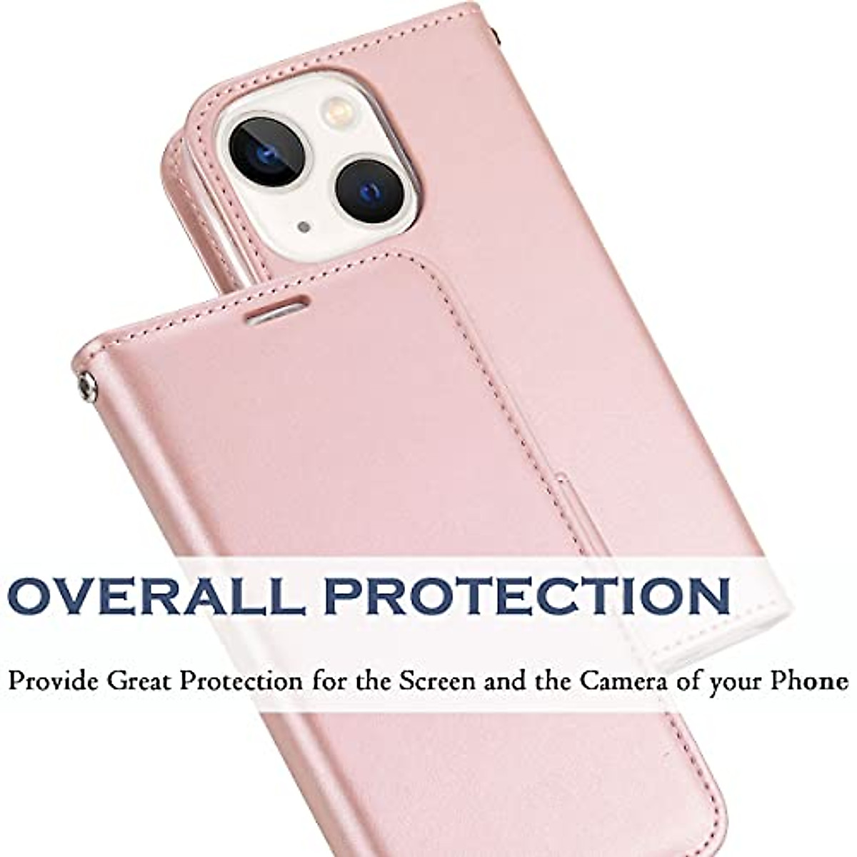 ERAGLOW for iPhone 13 Case,iPhone 13 Wallet Case,RFID Blocking [Stand Feature] [Card-Slots] Premium PU Leather Magnetic Protect Flip Cover for iPhone 13 6.1"(Rose Gold)