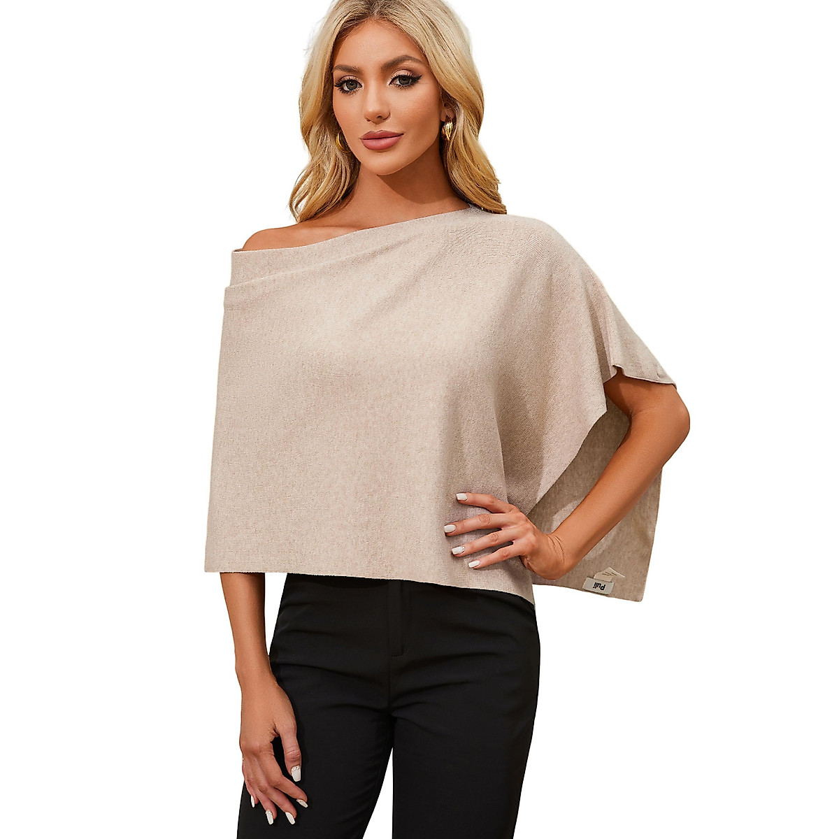 PULI Women Capri Poncho Sweater Cropped Versatile Shawl Soft Knit Shawl Wraps Cowl Neck Ponchos Short Tops Barley Twist