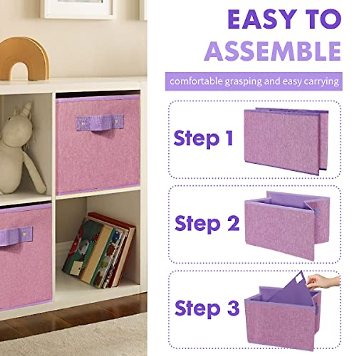 ShellKingdom Storage Bins, Foldable Storage Baskets for Shelves, Closets, Home Organizing, with Reinforced Handles, 14.37 x 10 x 9.8 inches, 3 Pack - Lavender