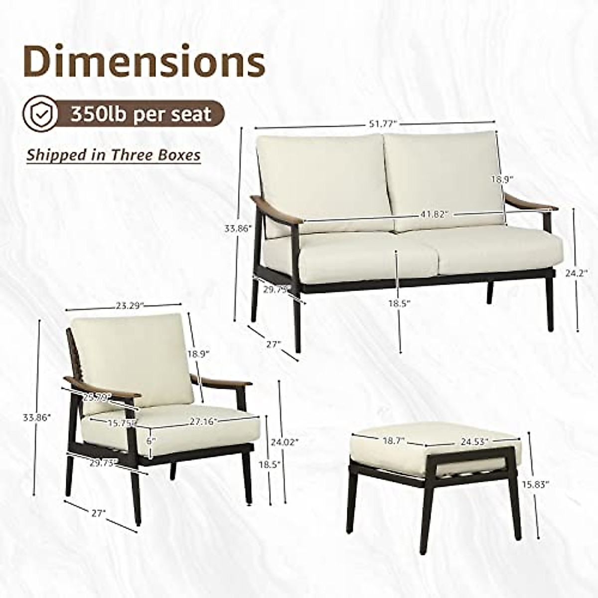 NATURAL EXPRESSIONS Patio Furniture Set,Outdoor Furniture Patio Sofa Outdoor Sectional Metal Patio Conversation Set with High Back Wicker Backrest, Loveseat & Ottoman for Balcony,Backyard,Deck