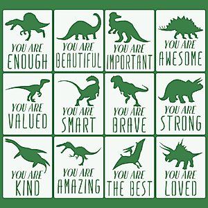 Coocamo 12 Pack Dinosaurs Stencils Reusable Inspirational Word Stencils for Kids Boys Nursery Bedroom Wall Decor Prints, 8 x 10 Inches