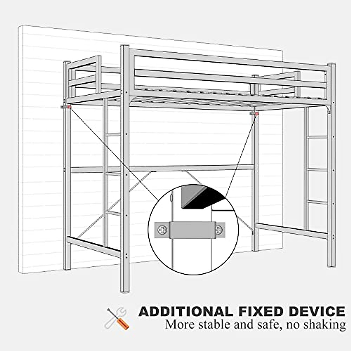 IKIFLY Metal Loft Bed Twin Size, Heavy Duty Junior Loft Bed Frame with 2 Ladders & Safety Guard Rail, Noise Free, Space-Saving, No Box Spring Needed - Black
