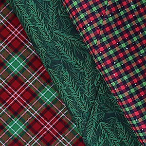 Mook Fabrics Cotton Christmas Plaid, Green/Red, 15 Yard Bolt