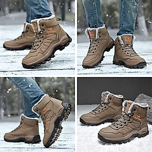 PURCHAWEE Men's Winter Warm Leather Snow Boots,Good Arch Non-Slip Hiking Outdoor Camping Trekking Backpacking Shoes Cotton Shoes (7,Brown,7)
