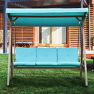 Aoodor 2 in 1 Patio Porch Swing Bed Olefin Fabric Fade Resistant Outdoor Converting Adjustable Canopy, Weather Resistant Glider with Removable 3 Seater - Teal