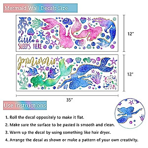 Yovkky Baby Girls Mermaid Wall Decals Stickers, Under The Sea Ocean Creatures Fish Conch Bubble Glitter Nursery Kids Room Crib Decor, A Little Mermaid Sleeps Here Home Decorations Bedroom Art