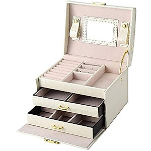 ZZYINH AN207 Jewelry Organizer Large Jewelry Box High Capacity Jewelry Casket Makeup Organizer Leather Beauty Travel Box Small Jewelry (Color : Beige)
