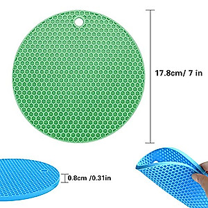 Disino Silicone Trivet Mats, Heat Resistant Potholder Thick Hot Pads for Kitchen Counter, Durable Non-Slip Jar Opener (Blue and Green, Set of 2)