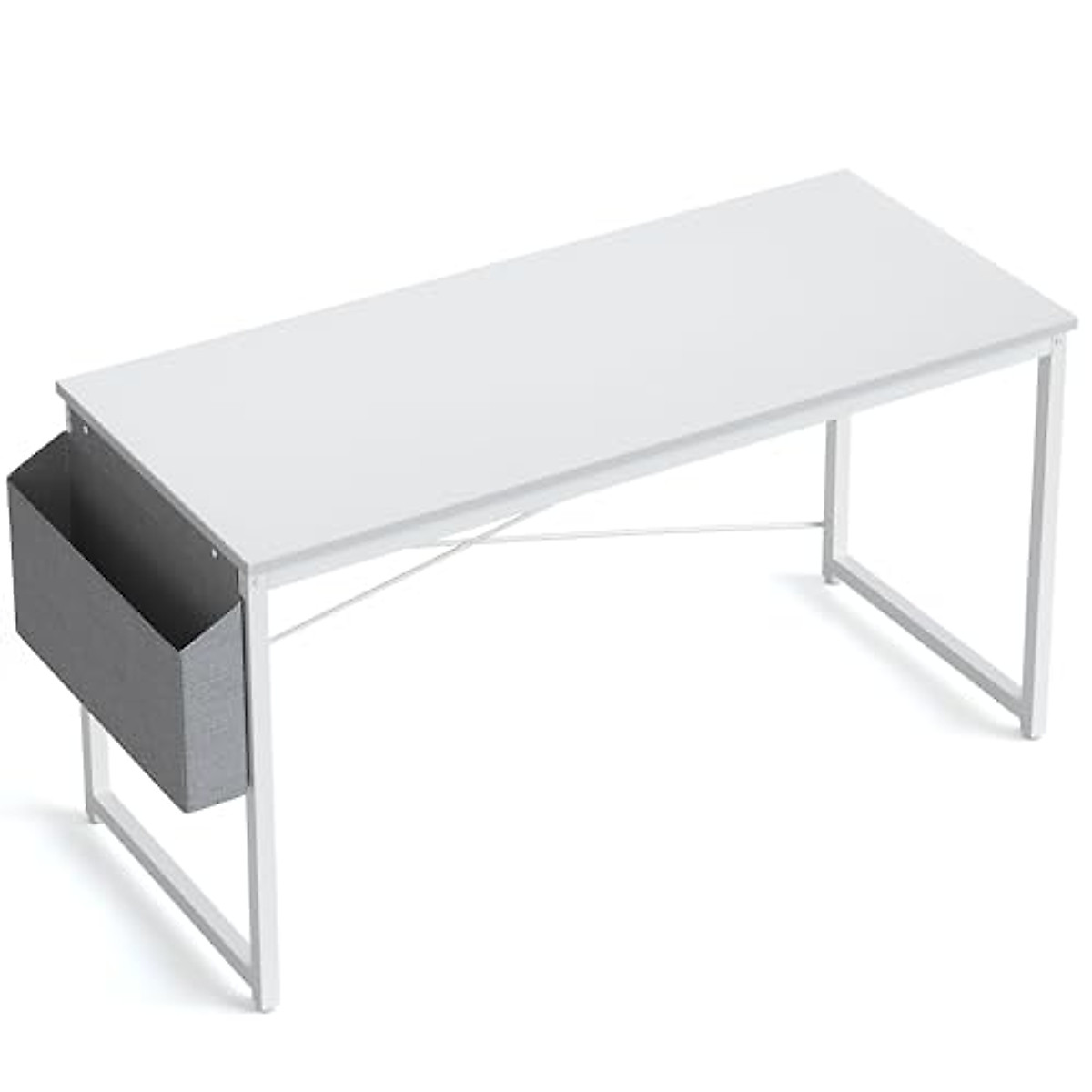 Cubiker Computer Desk 55 inch Home Office Writing Study Desk, Modern Simple Style Laptop Table with Storage Bag, White