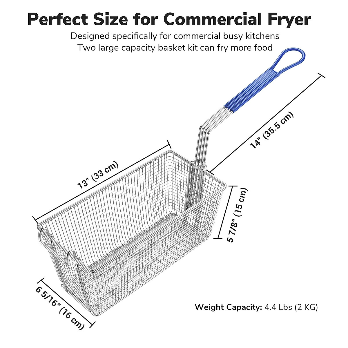 WeChef 2Pcs Deep Fryer Baskets with Non-slip Handle 13" x 6 5/16" x 5 7/8" Nickel Plating Heavy Duty Construction Deep Fryer Basket for Commercial Restaurant Kitchen Blue