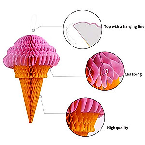 zilue Ice Cream Party Decorations, Hanging Ice Cream Paper Honeycomb Ball for Birthday Baby Shower Two Sweet Party Decoration Set of 5 Mix