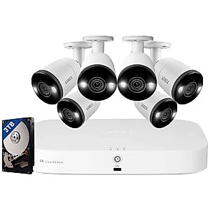 Lorex Fusion 4K Security Camera System w/ 3TB NVR - 8 Channel PoE Wired Home Security System w/ 6 Metal Cameras - Smart Motion Detection, Warning Alarm, 2-Way Audio, Color Night Vision, Weatherproof