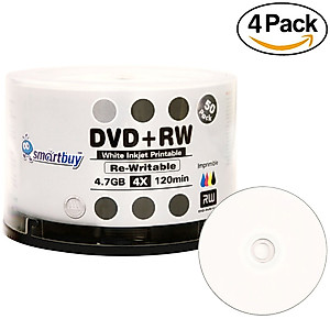 200 Pack Smartbuy Blank DVD+RW 4X 4.7GB 120Min White Inkjet Hub Printable Rewritable DVD Media Disc