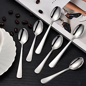 Wesdxc56 Demitasse Espresso Spoons, Mini Coffee Spoon, 4 Inches Stainless Steel Small Spoons for Dessert, Set of 6（Silver)