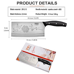 Meat Cleaver Knife 7.5 Inch, Ultra Sharp Chinese Chef's Knives, Full-tang Chopping Knife, 30Cr13 Steel Blade Thickness 2.5 mm, TJ SEGA Series TC1705