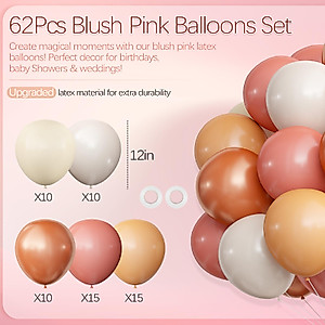 OuMuaMua Blush Pink Rose Gold Balloons, 62Pcs Retro Pink Rose Gold Beige White Nude Balloons for Women Girls Birthday Baby Shower Wedding Bridal Shower Party Decorations, 12 Inch