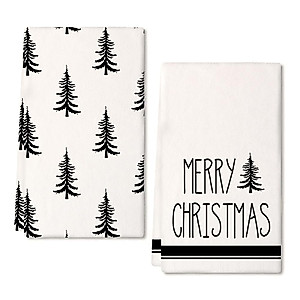 ARKENY Christmas Kitchen Towels Set of 2,Black Xmas Tree Dish Towels 18x26 Inch,Hoilday Farmhouse Home Decoration AD101