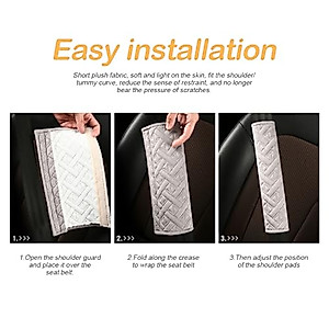 Osilly Car Seat Belt Pads, 2 Pack Soft Furry Seatbelt Shoulder Strap Covers for A More Comfortable Driving, Car Interior Accessories, Universal Harness Pad for All Cars & Backpack Straps (Khaki)