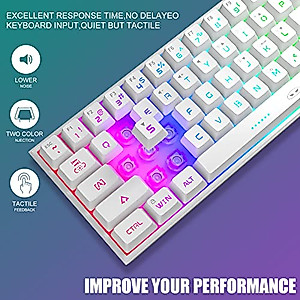 MageGee Mini 60% Gaming Keyboard, Upgrade RGB Backlit 61 Key Ultra-Compact Keyboard, TS91 Ergonomic Waterproof Mechanical Feeling Office Computer Keyboard for PC, MAC, PS4, Xbox ONE Gamer(White)