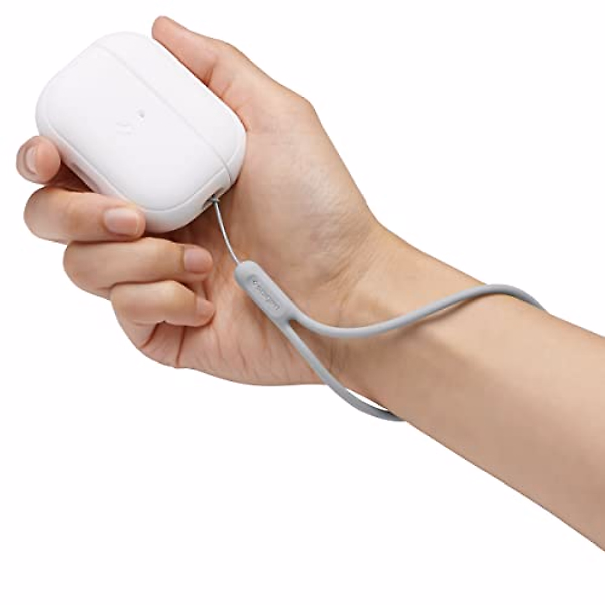Spigen Silicone Fit Designed for AirPods Pro 2nd Generation Case 2022/2023 (USB-C/Lightening Cable) Airpods Pro 2 Case with Lanyard - White/Gray