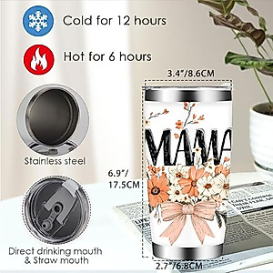 FOCIUZTA 20oz MAMA Floral Ribbon Tumbler with lid, Travel Coffee Cup, Ideal for Easter, Mother Day, and birthday gifts