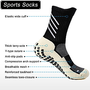 Anti-slip Sock Men Women Non-slip Soccer Basketball Tennis Sport Sock Grip Black Large