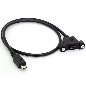 Micro B Male to Female Cable, Screw Panel Mount Micro USB Cable Extension Cord for Raspberry Pi, Arduino, Feather - 50cm (Micro Male to Female)