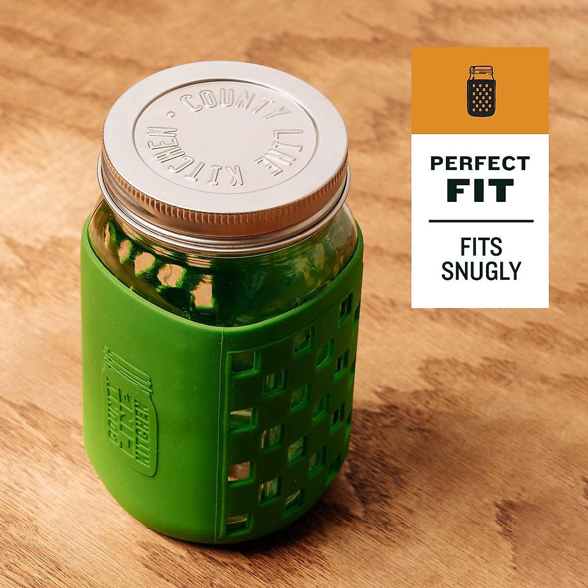 County Line Kitchen – Silicone Mason Jar Protector Sleeves for 1Qt Mason Jar – Fits 32 oz, Variety Colors, 4pk. Includes Gray, Sky Blue, Leafy Green and Sunrise Orange