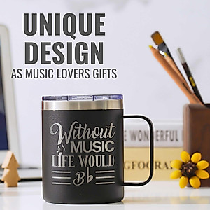 Onebttl Music Lover Gifts For Men, Male, Him - Without Music Life Would B Flat - 12 oz /350 ml Insulated Mugs with Lid - Musician Gifts, Musical Lovers Gift - (Black)