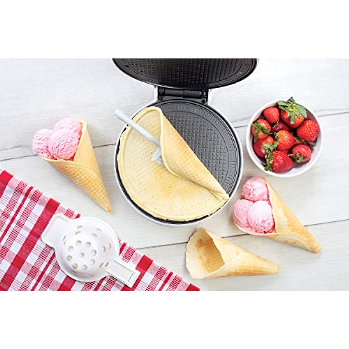 Waffle Cone and Bowl Maker- Includes Shaper Roller and Bowl Press- Homemade Ice Cream Cone Iron Machine - Electric Nonstick Waffler Iron, Unique Birthday Treat, Gift Giving or Entertaining Holiday Fun