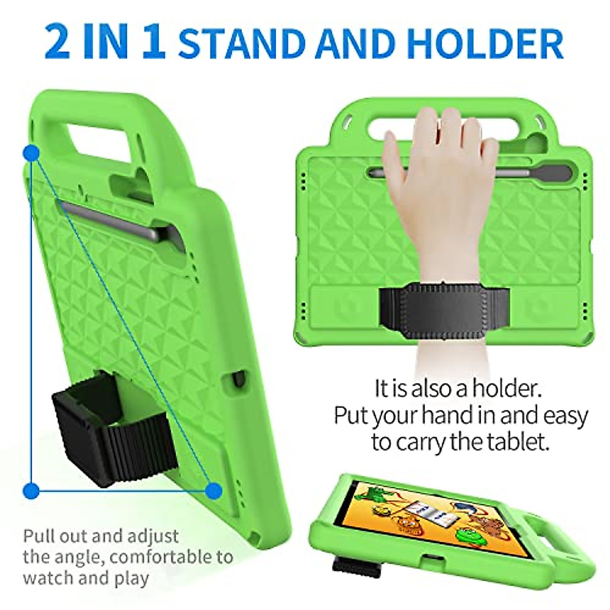Shockproof Case for 11-inch Samsung Galaxy Tab S9/S8/S7, Galaxy Tab S9 FE 2023 Case, Techcircle EVA Foam Handle Stand Protective Case with Shoulder Strap & Elastic Hand Strap Rugged Kids Cover, Rose