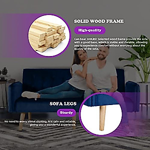 TYBOATLE 65"W Velvet Modern Convertible Folding Futon Couch Sofa Bed w/ 2 USB Charging Ports and Arms, Loveseat for Compact Living Space, Dorm, Game Studio, Bonus Room, Apartment, Bedroom (Navy Blue)