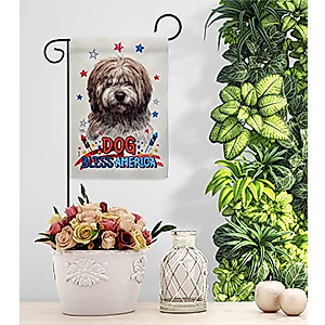 Breeze Decor Patriotic Brindle Tibetan Terrier Garden Flag-Set Wood Dowel Dog Puppy Spoiled Paw Canine Fur Pet Nature Farm Animal Creature House Banner Small Yard Gift Double-Sided, Made in USA