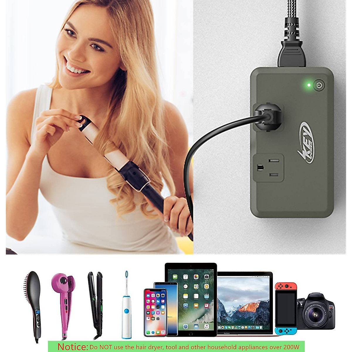 230w Voltage Converter 240V/220V to 120V/110V Key Power International Power Converter Travel Kit - Travel Adapter Use for USA Appliance Hair Straightener, Overseas in Europe, Australia, UK, Italy, etc