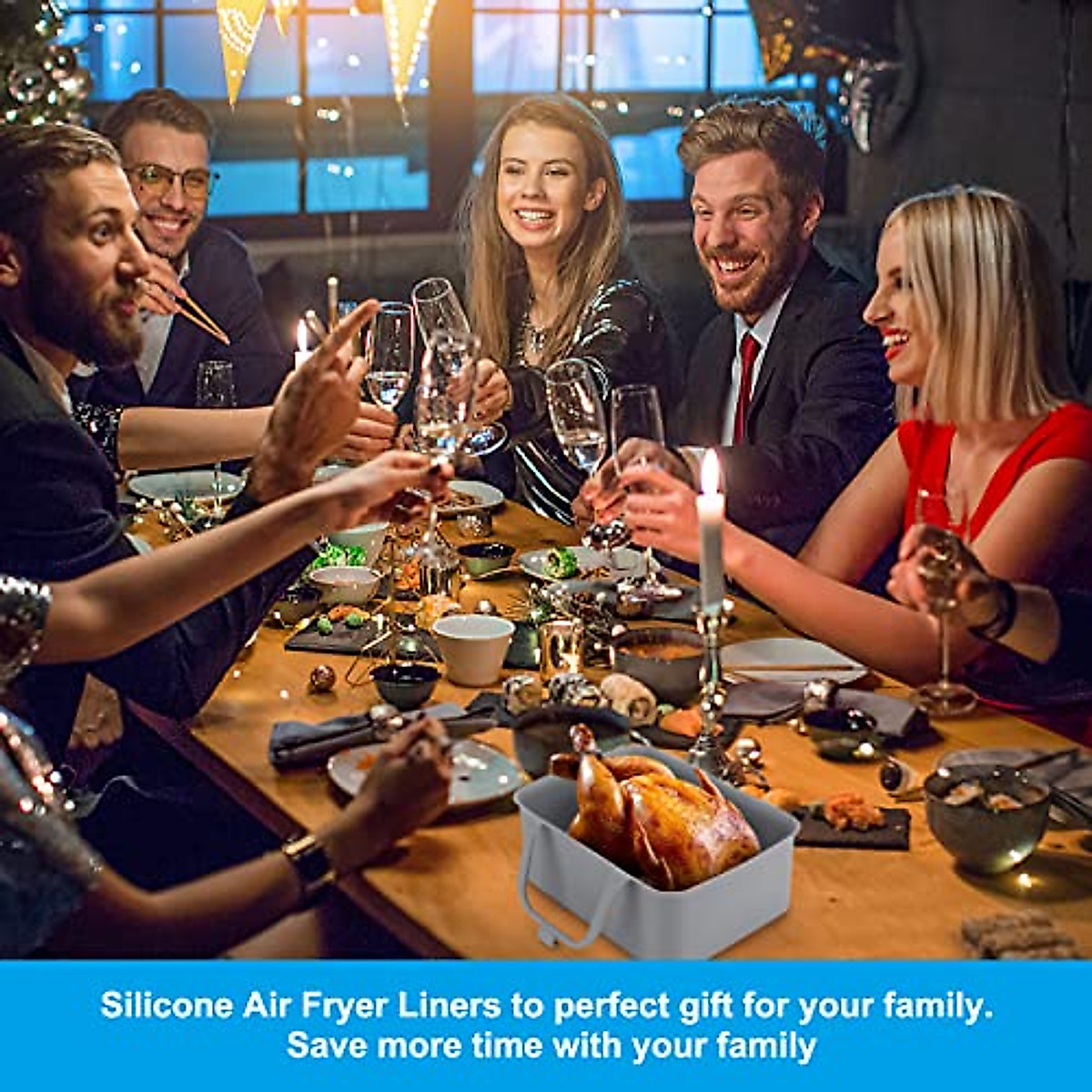 10QT Air Fryer Silicone Liners for Ninja，2Pcs Rectangular Airfryer Silicone Accessories Long Handle, Reusable Airfryer Pot Replacement Baking Tray Basket for Ninja DZ401 DZ550 Foodi 10 Quart