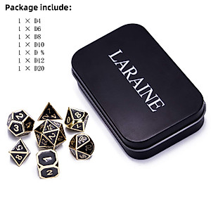 GUOER Black Metal DND Dice Set 7 die Metal Polyhedral Dice Set with Gift Metal Box for Table Games or Role-Playing Games(Black)