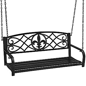 Yaheetech Outdoor Porch Swing, 2 Persons Patio Swing Chair Metal Hanging Bench, Heavy Duty 500lb Weight Capacity Swing Seat All-Weather Resistant, Black