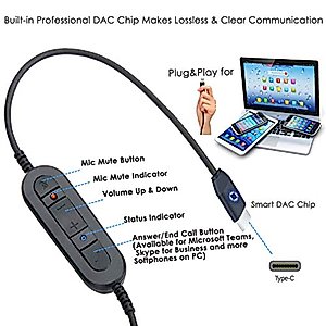 EMAIKER USB Type C Headphone with Microphone, One Ear USB C Headset USB-C with Noise Cancelling Microphone with Mic Mute, Compatible with Laptop, and Mobiles Samsung,Google Pixel