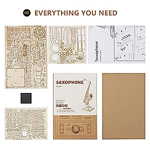 ROBOTIME 3D Puzzle for Kids Wooden Craft Kits DIY Model Saxophone Kit to Build Creative Arts Puzzle Toy Pefect Gift for Teens