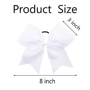 Cheer Bows, Caenagrion 18 PCS 8" Large White Cheer Hair Bows Ponytail Holder Elastic Band Handmade for Cheerleaders Teen Girls College Sports (White)