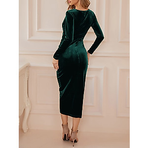 DIRASS Emerald Green Dress for Christmas Cocktail Party Long Sleeve Winter Wedding Guest Wrap Dress New Years Eve Dress Plus Size XL,Green