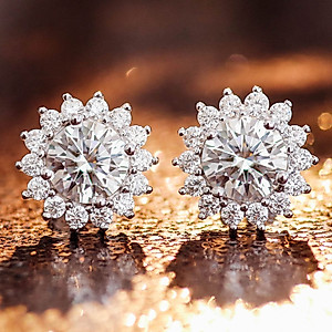 ZYI Moissanite stud earrings Sunflower earrings for women men gifts lab created Moissanite diamond earrings D Color VVS1 sterling silver sensitive ears Hypoallergenic earrings
