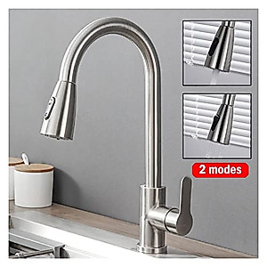 Brushed Nickel Kitchen Faucet Single Hole Pull Out Spout Kitchen Sink Mixer Tap Stream Sprayer Head Chrome/Black Mixer Tap ( Color : Brushed )